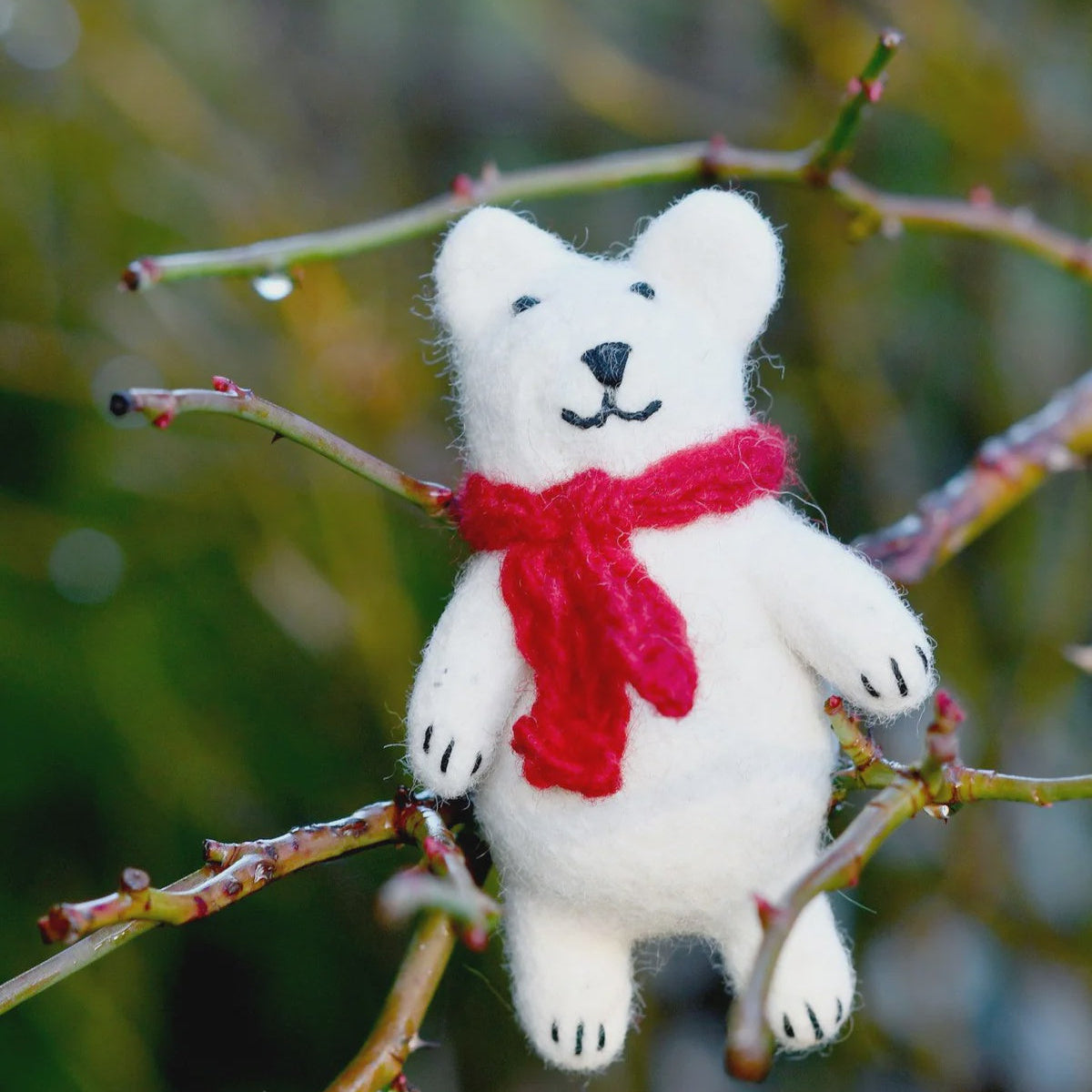 Felt Polar Bear with Red Scarf Toy – Daisy and Hen